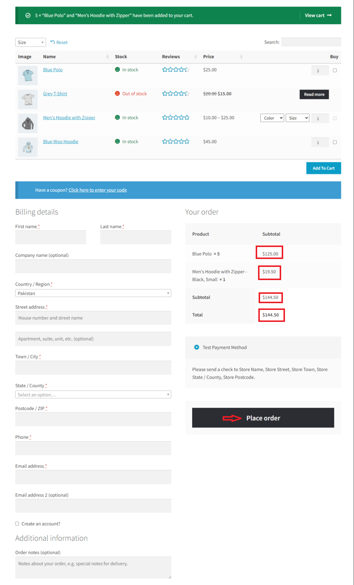 Use One-Page Checkout Product Tables With Bulk Order Form